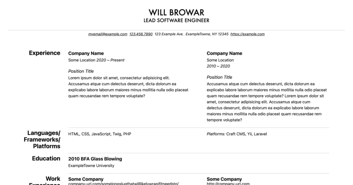 Will Browar | Hosting Your Resume on a Craft CMS Site